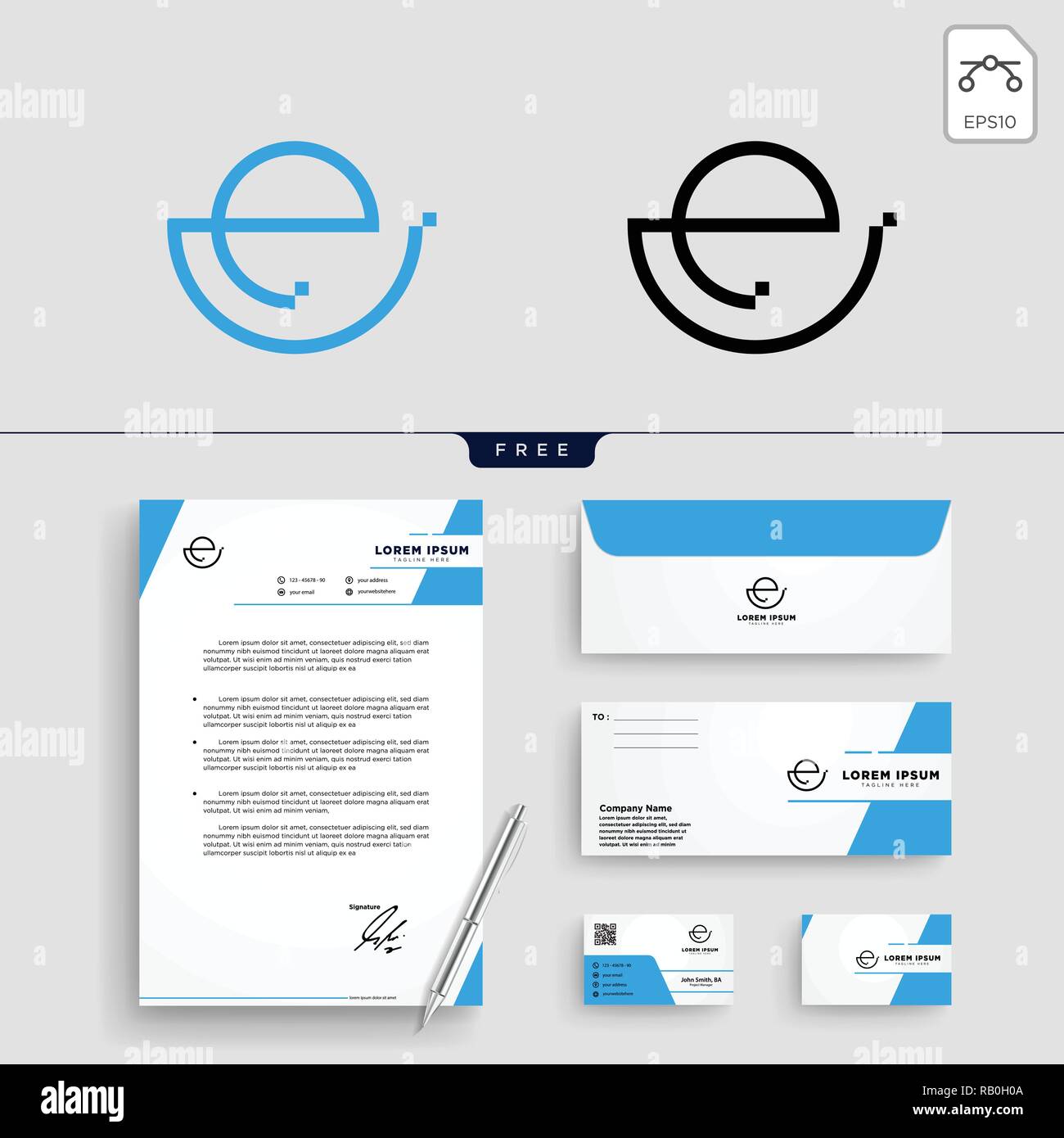 minimal E initial logo template vector illustration and stationery ...