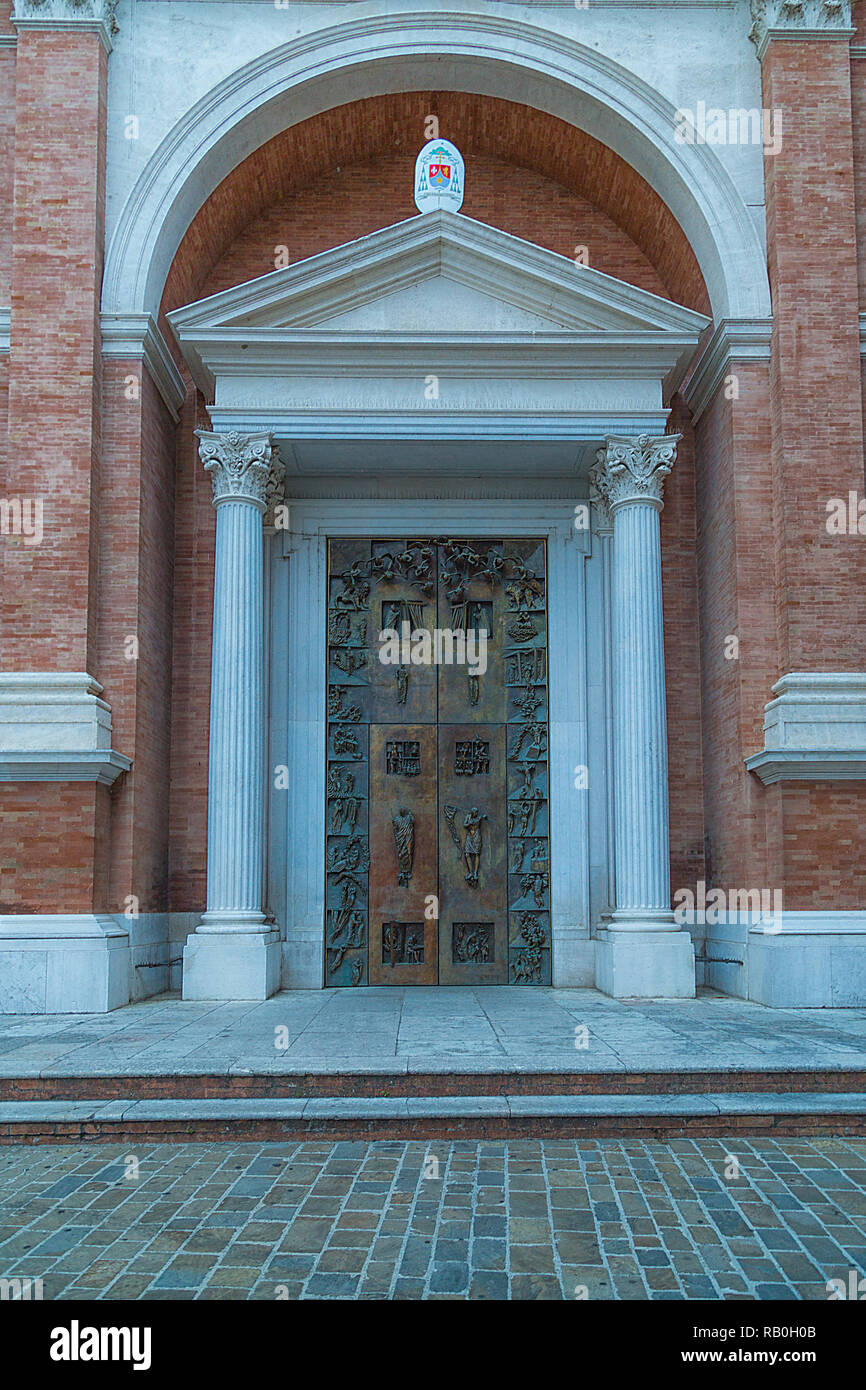 The great door of the Cathedral of the historical center of Jesi (Italy ...