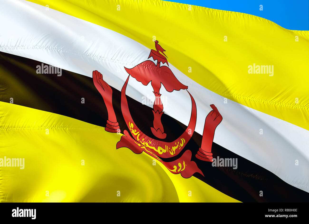 Bruneian flag. 3D Waving flag design. The national symbol of Brunei, 3D ...