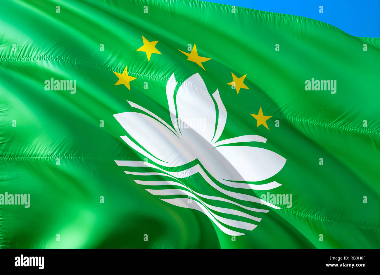 Macanese flag. 3D Waving flag design. The national symbol of Macau, 3D ...