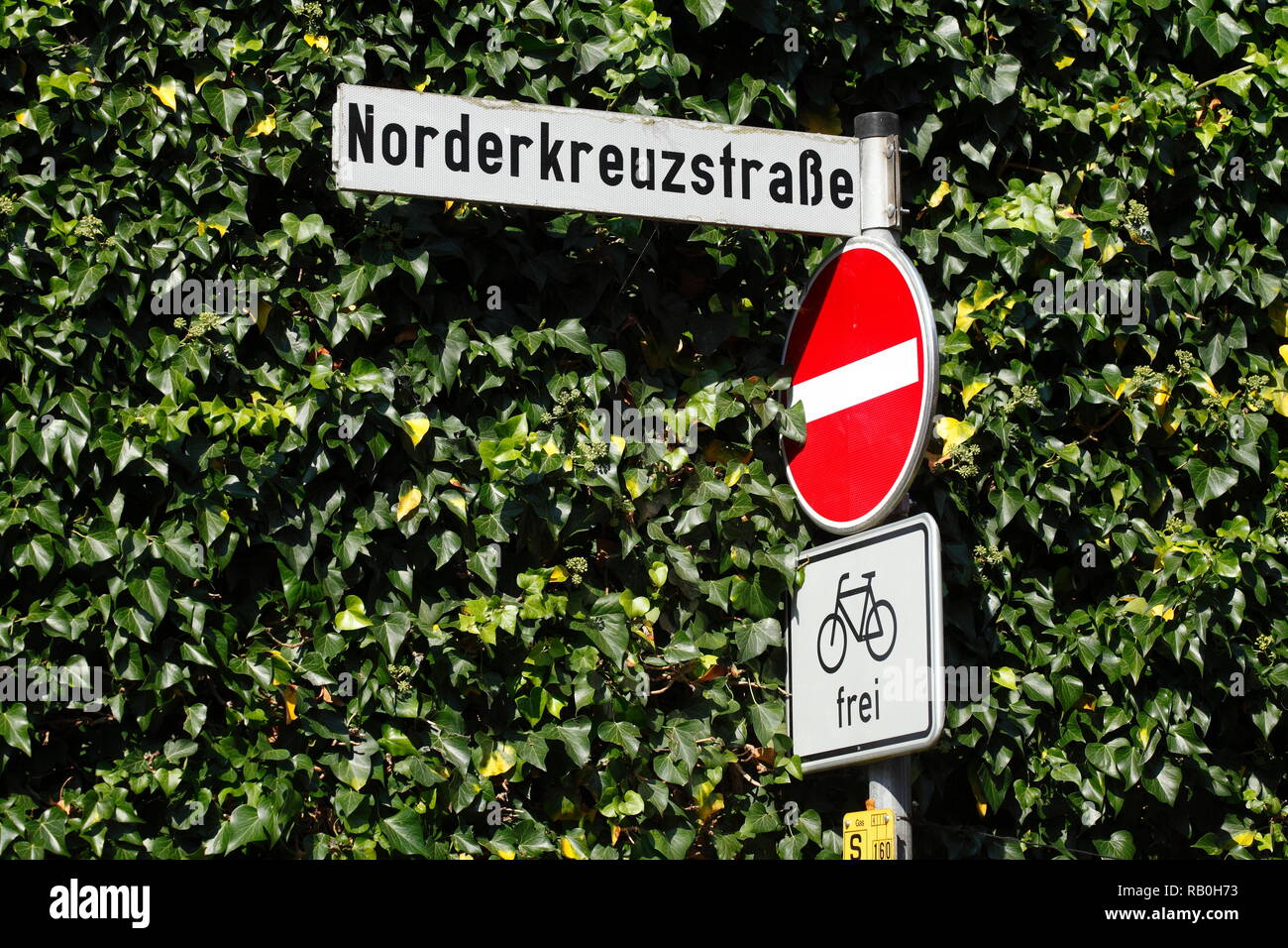 Road sign and street sign, Leer, Ostfriesland, Lower Saxony, Germany ...
