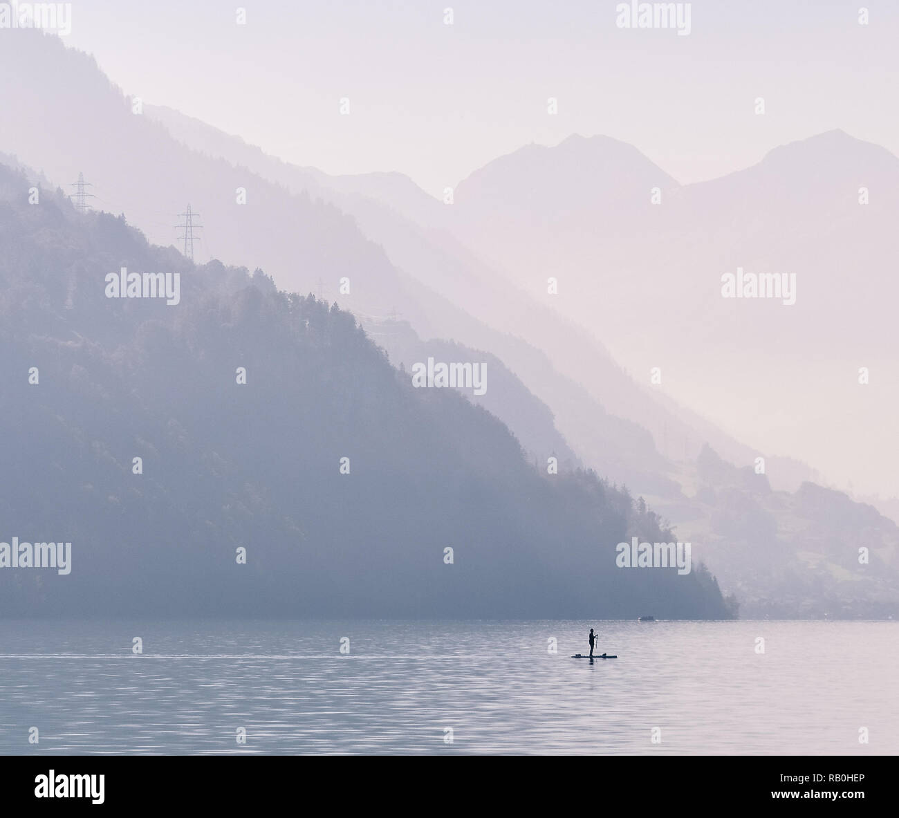 Swiss lake at sunset in Brienz, Switzerland. The turquoise Lake Brienz ...