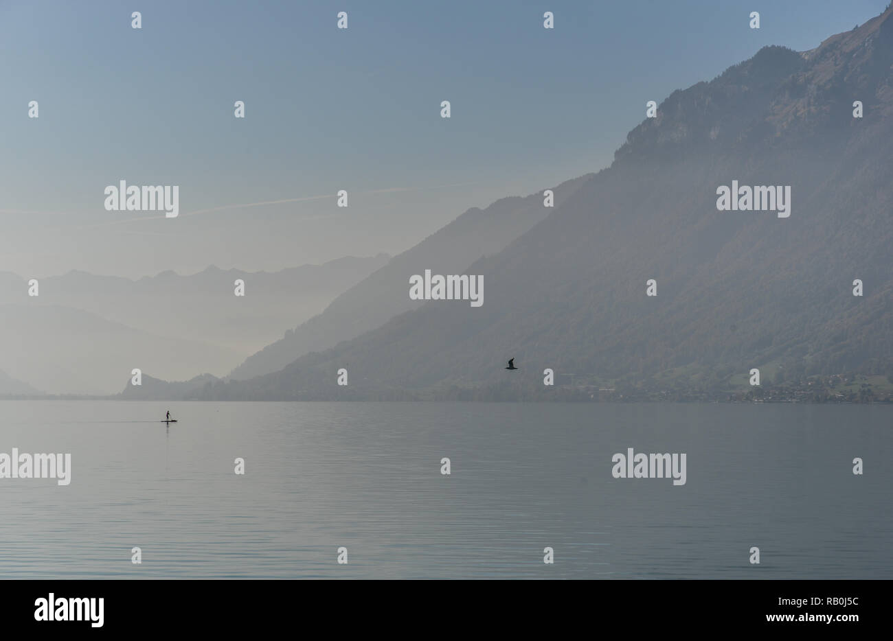 Swiss lake at sunset in Brienz, Switzerland. The turquoise Lake Brienz ...
