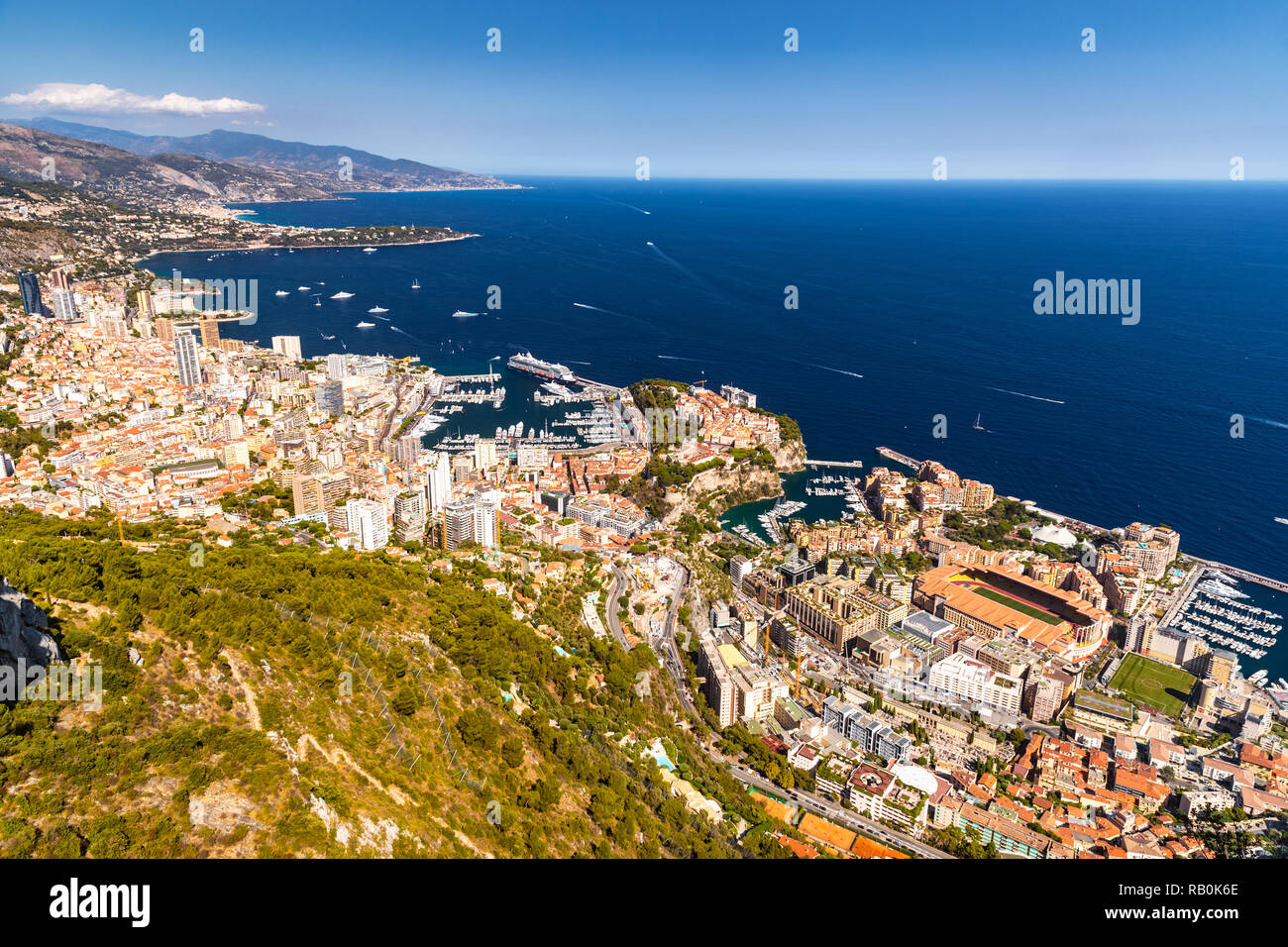 Aerial view of Kingdom of Monaco, view from La Turbie, landmarks, Monte ...
