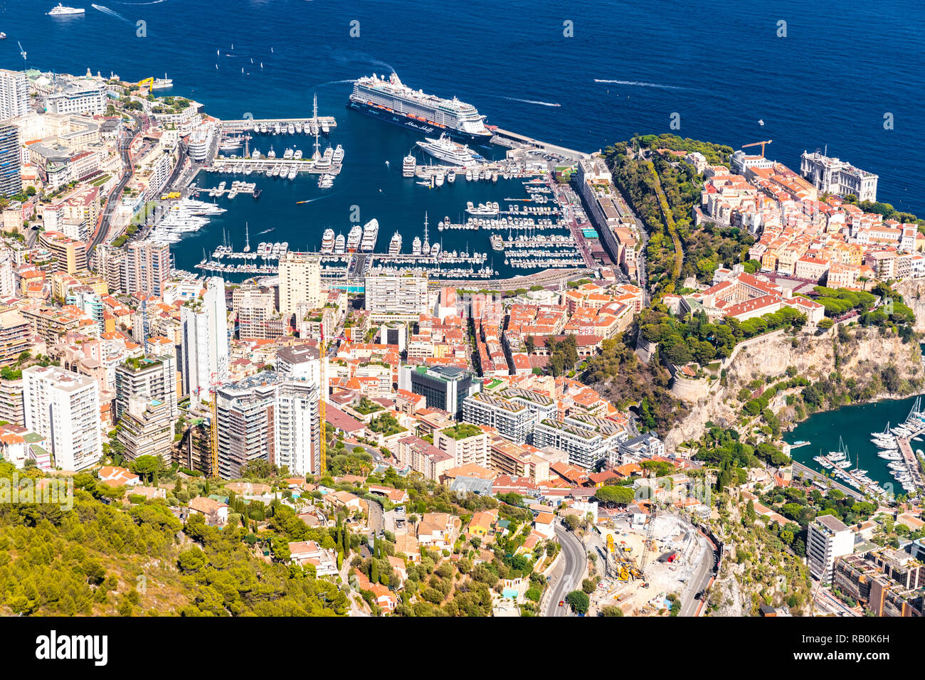 Aerial view of Kingdom of Monaco, view from La Turbie, landmarks, Monte ...