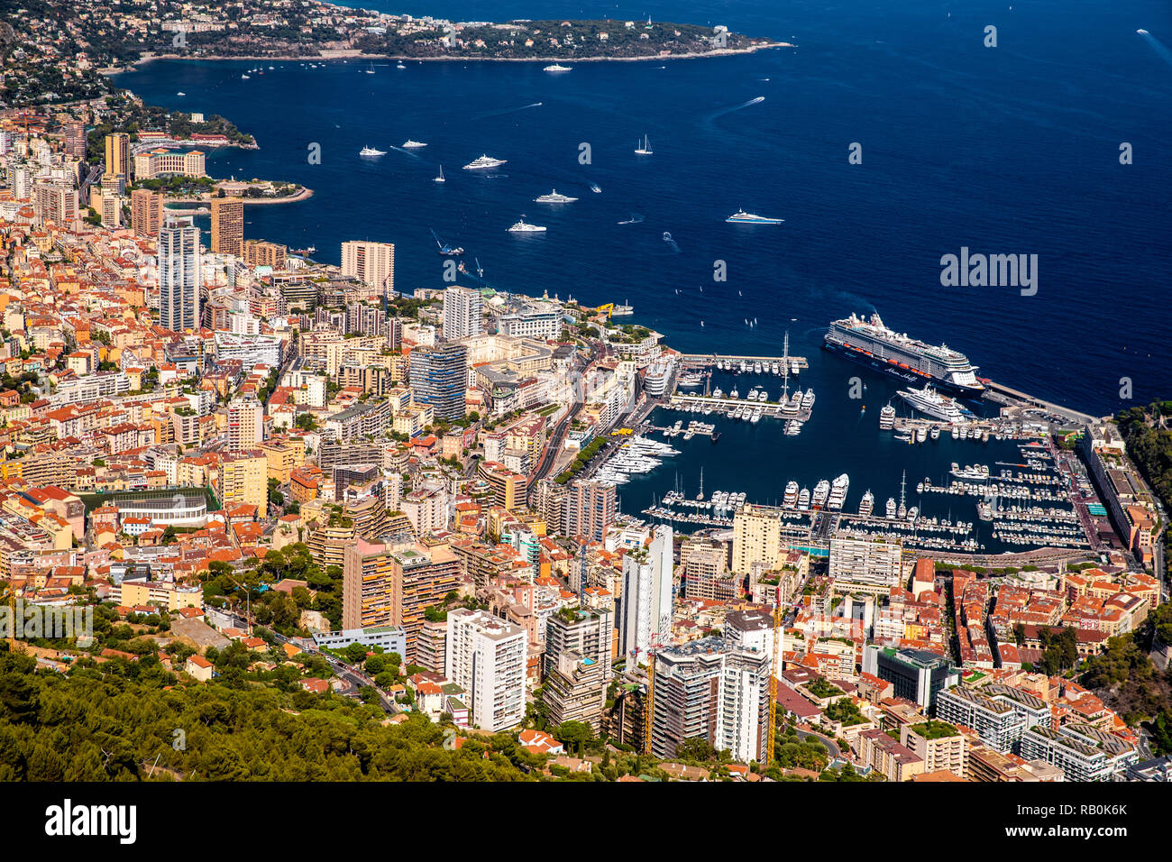 Aerial view of Kingdom of Monaco, view from La Turbie, landmark of ...