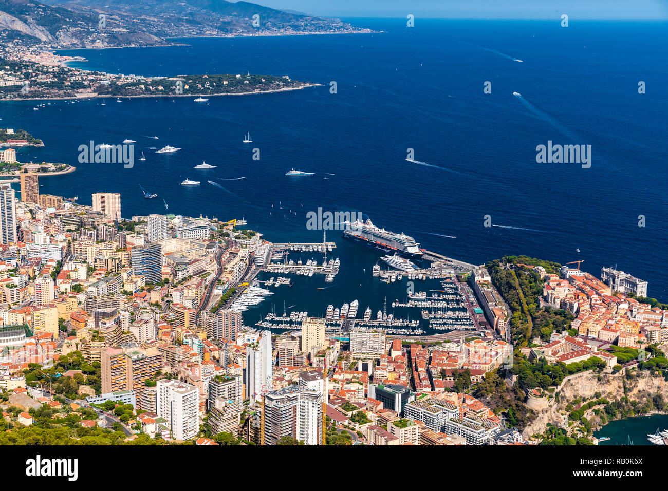 Aerial view of Kingdom of Monaco, view from La Turbie, landmarks, Monte ...
