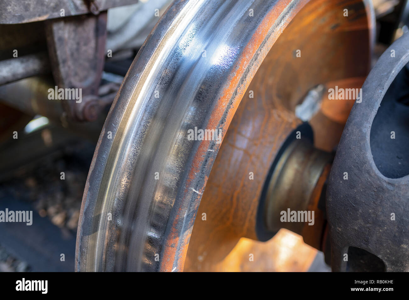 Rail car wheel edge detail Stock Photo - Alamy