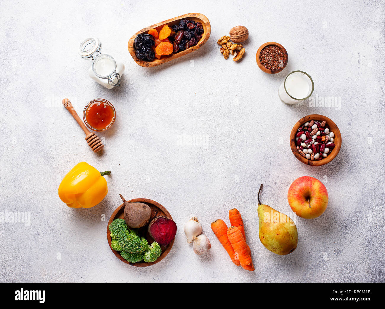Products for healthy bowel. Food for gut Stock Photo - Alamy