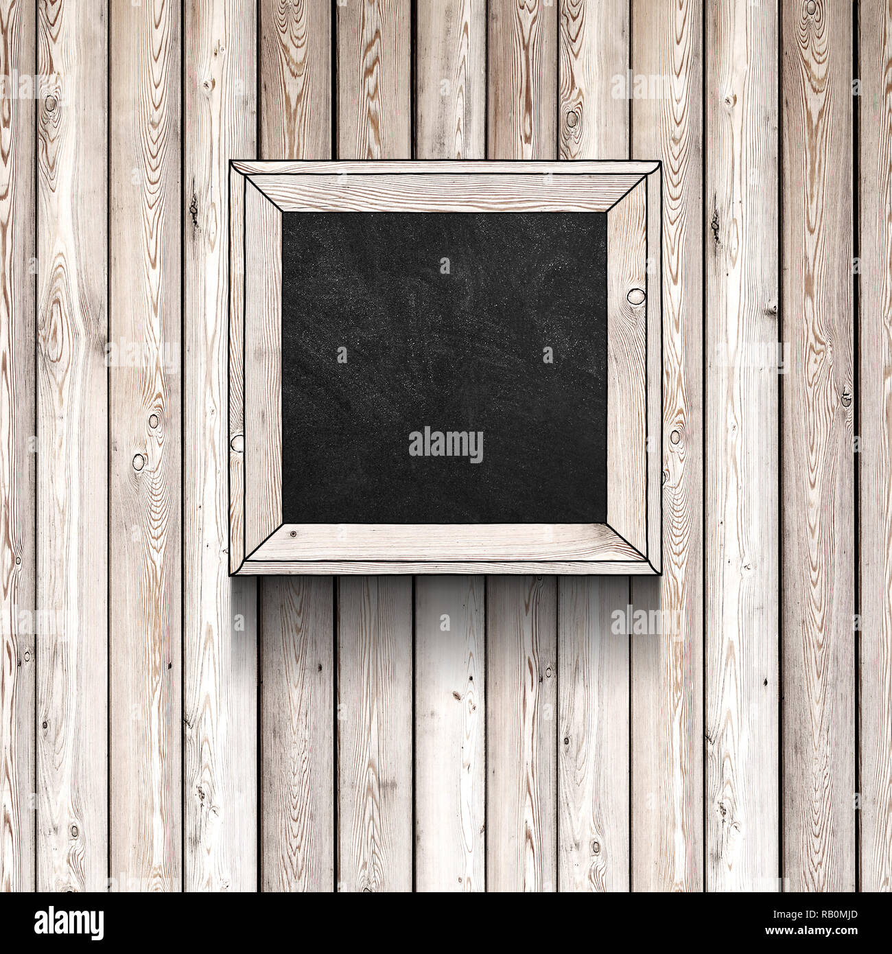 Sketch drawing illustration of blank square wooden blackboard frame ...