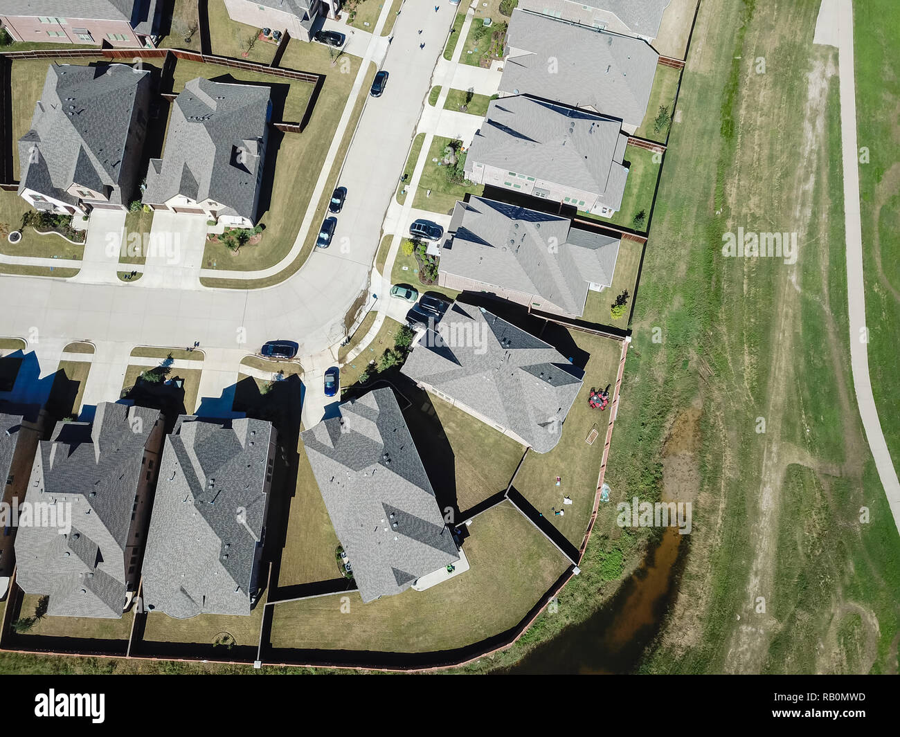 Aerial view new park side residential neighborhood with concrete Stock ...