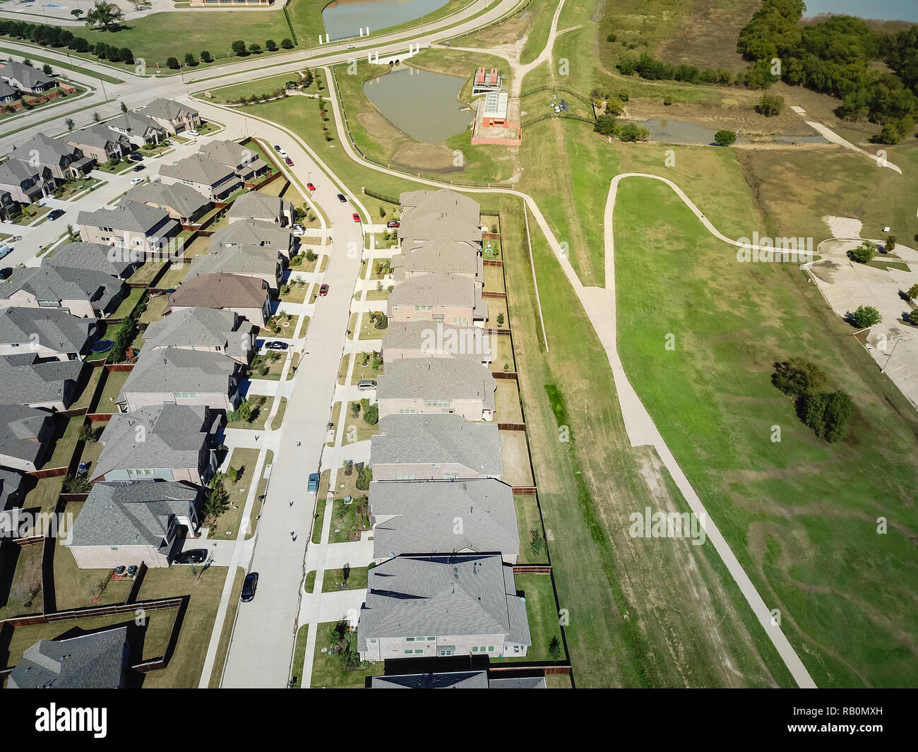 Aerial view new park side residential neighborhood with concrete Stock ...