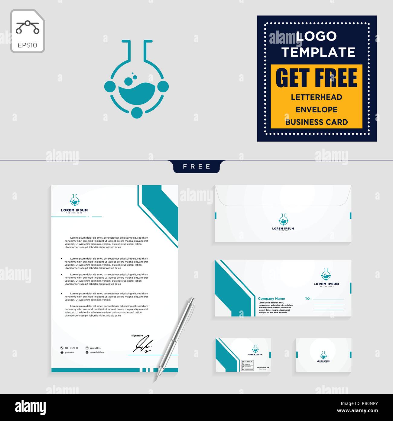 Laboratory share logo template, vector illustration and stationery ...
