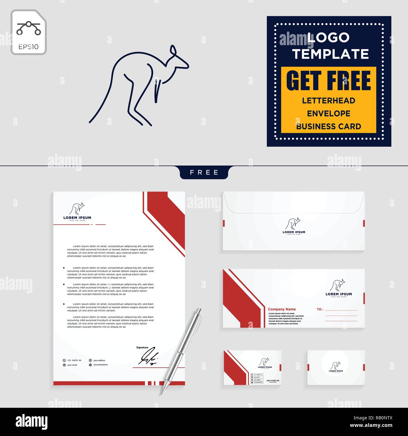 Kangaroo logo template vector illustration and letterhead, business ...