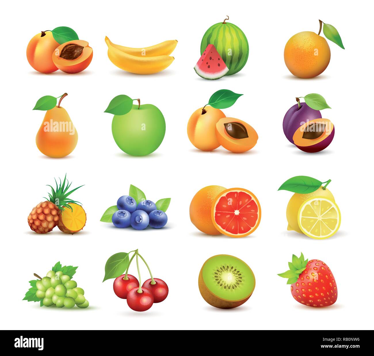 Vector icon set of Fruits isolated on white background Stock Vector ...