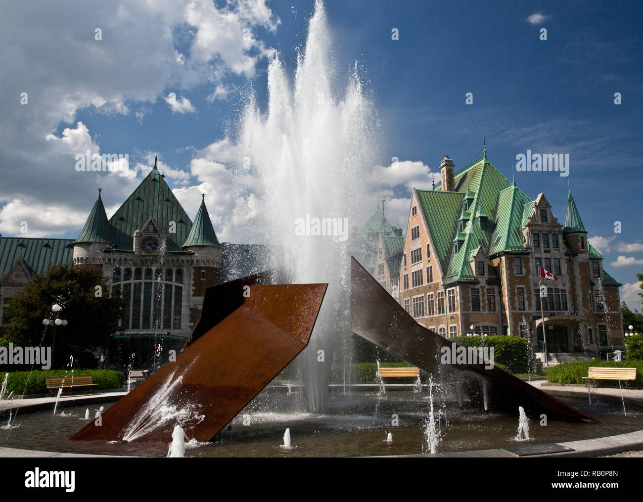 Fountain at the Place de la Gare in Quebec City,Canada Stock Photo - Alamy