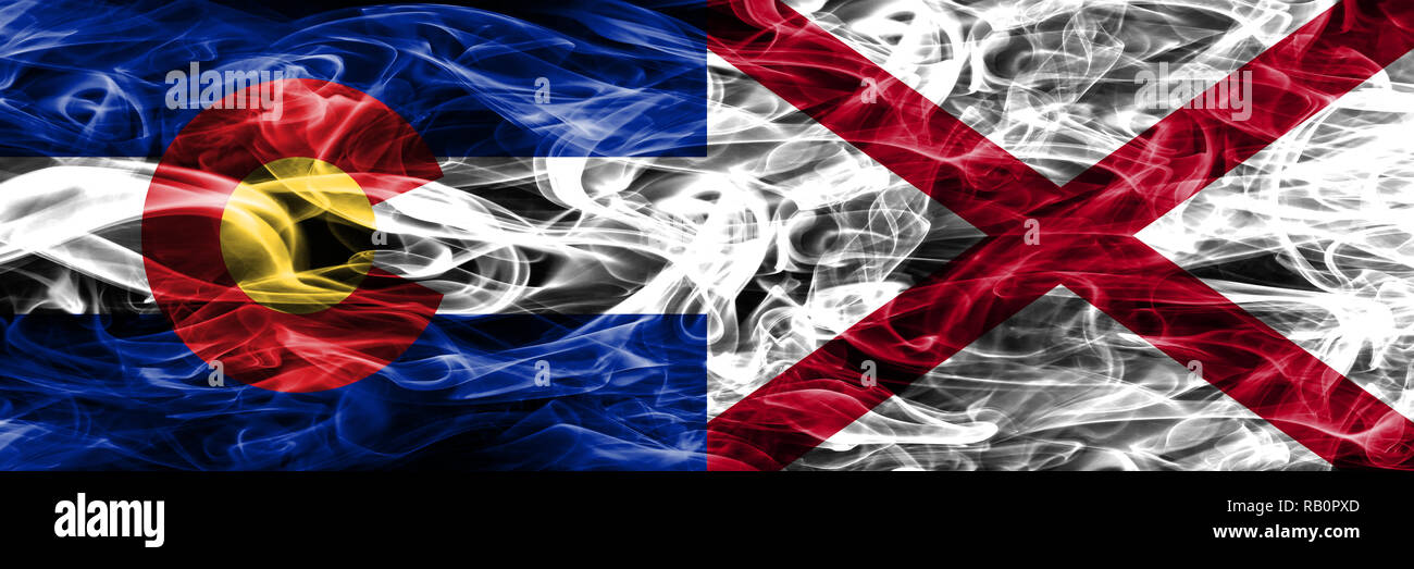 Colorado vs Alabama colorful concept smoke flags placed side by side ...