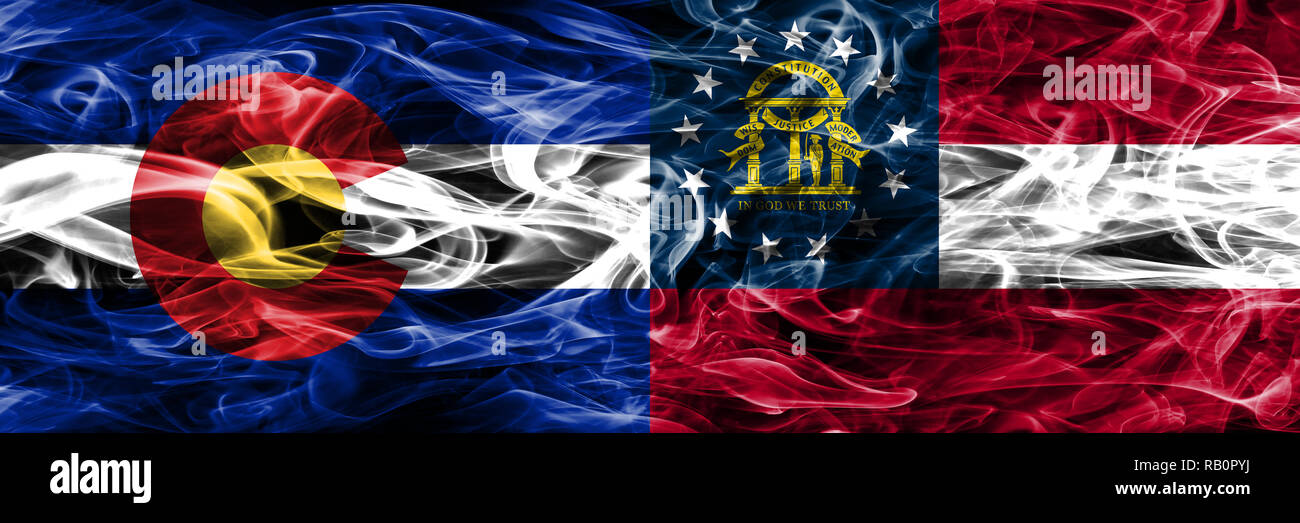 Colorado vs Georgia colorful concept smoke flags placed side by side ...