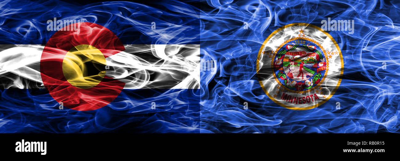 Colorado vs Minnesota colorful concept smoke flags placed side by side ...