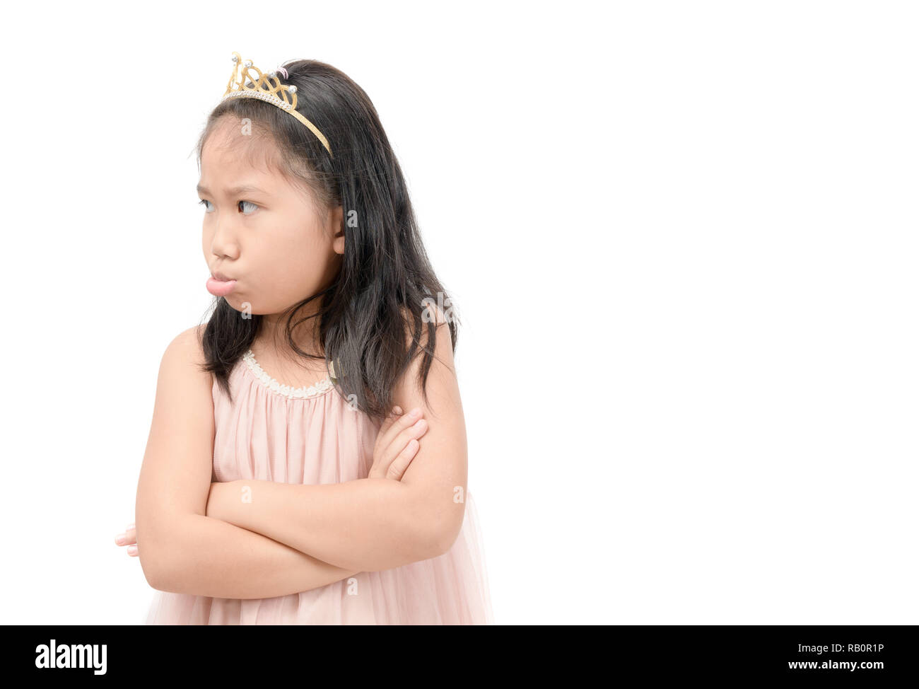asian child feel strain or bored isolated on white background, emotion ...