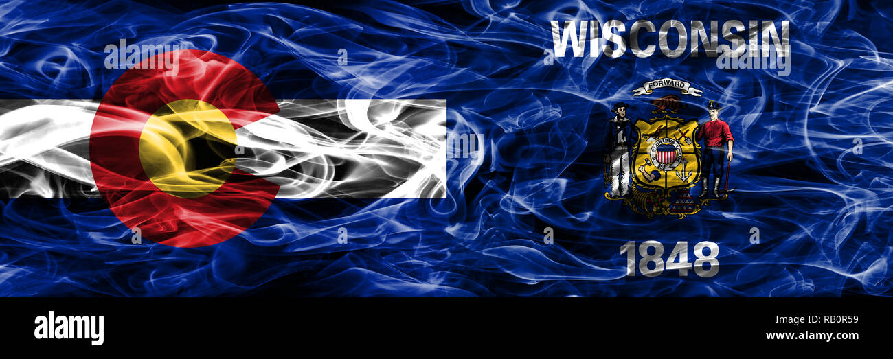Colorado vs Wisconsin colorful concept smoke flags placed side by side ...