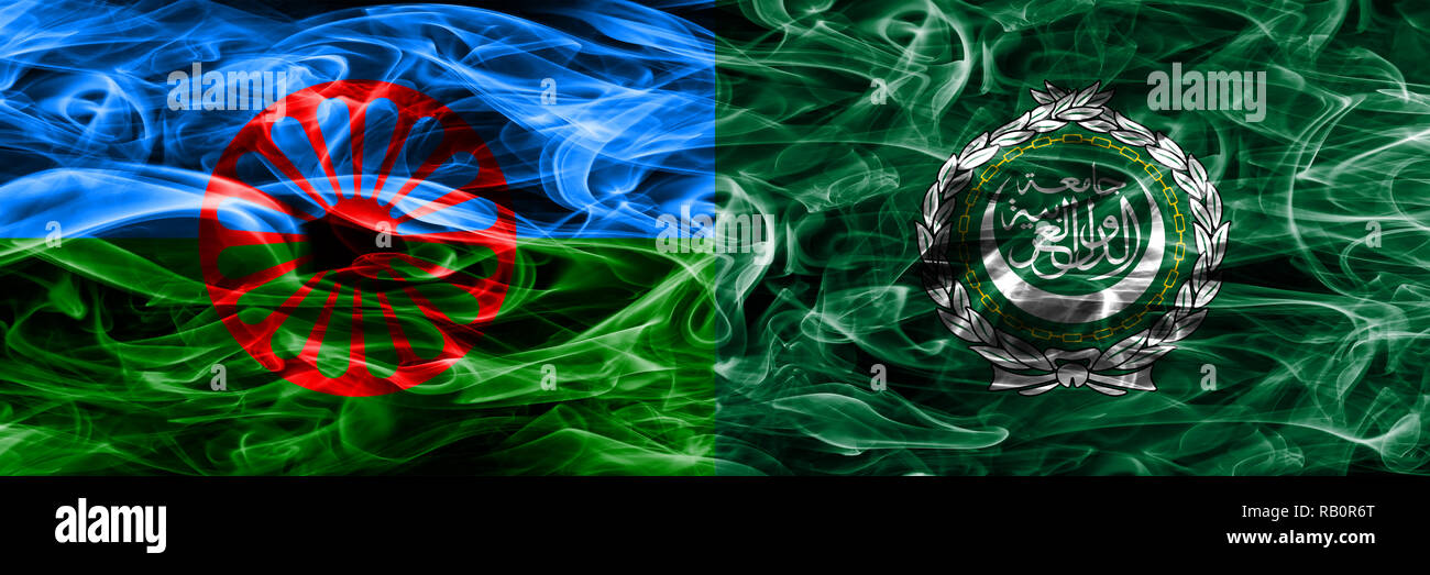 Gipsy, Roman vs Arab League smoke flags placed side by side Stock Photo ...