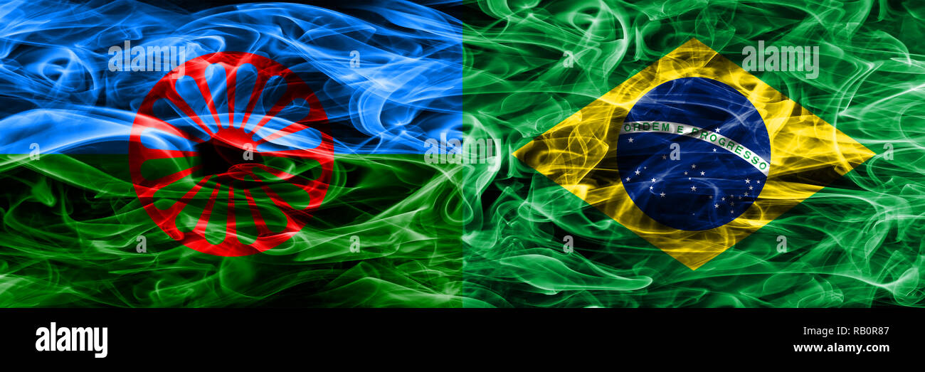 Gipsy, Roman vs Brazil, Brazilian smoke flags placed side by side Stock ...