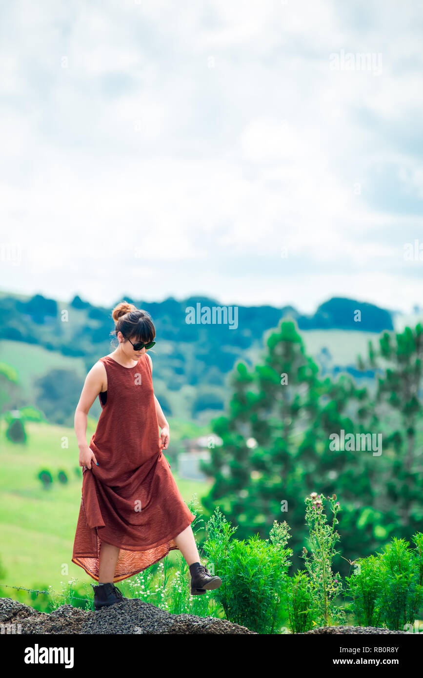 Japanese girl poses for picture in Gold Coast, Australia. Gold Coast is ...