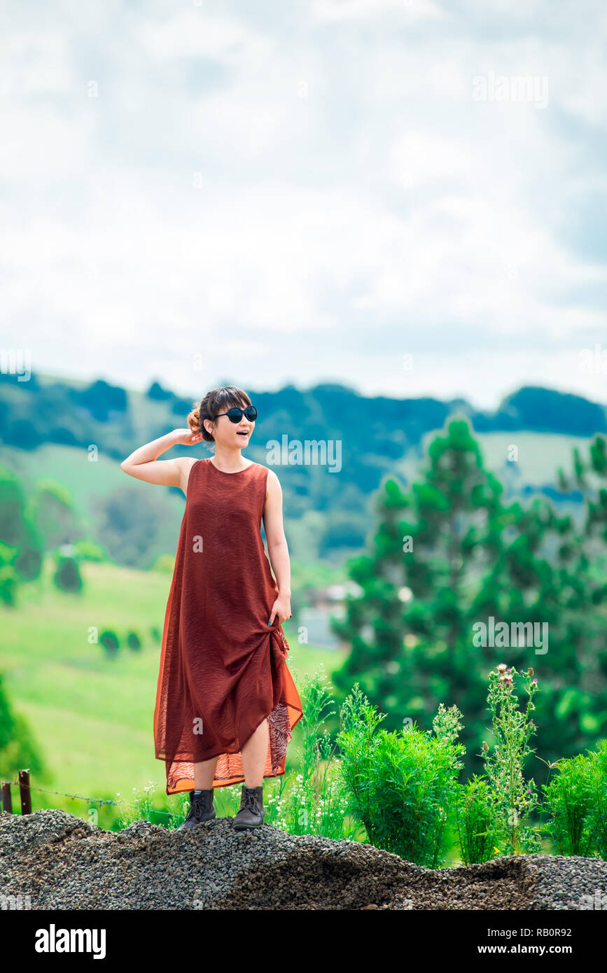 Japanese girl poses for picture in Gold Coast, Australia. Gold Coast is ...