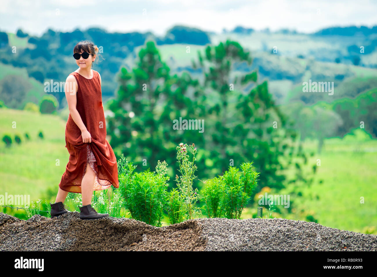 Japanese girl poses for picture in Gold Coast, Australia. Gold Coast is ...