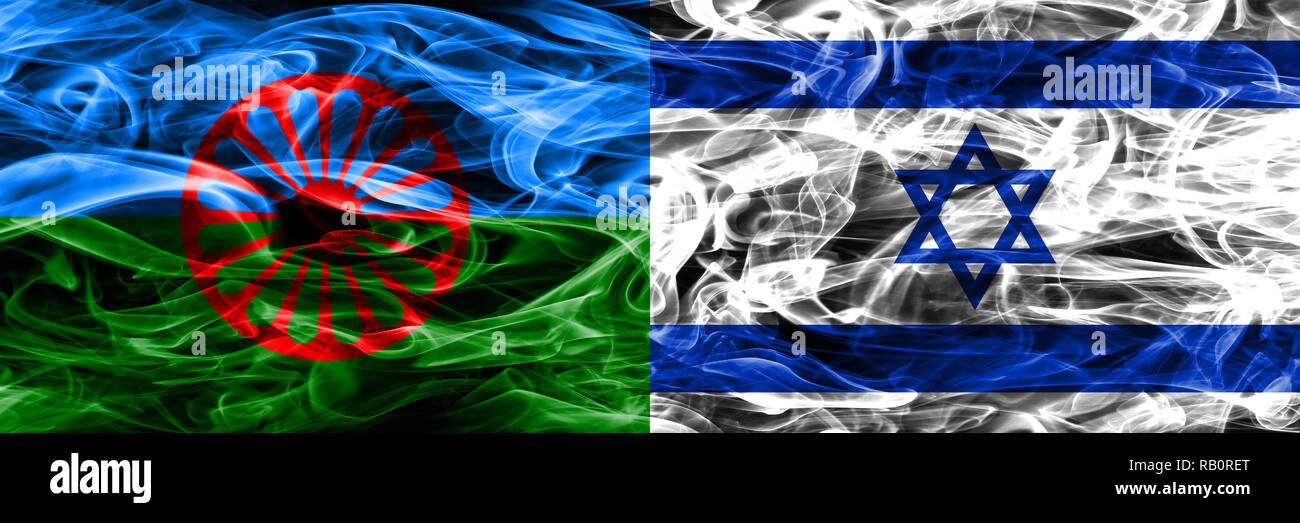 Gipsy, Roman vs Israel, Israeli smoke flags placed side by side Stock ...