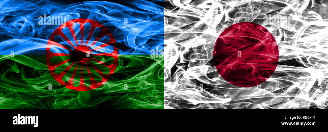 Gipsy, Roman vs Japan, Japanese smoke flags placed side by side Stock ...