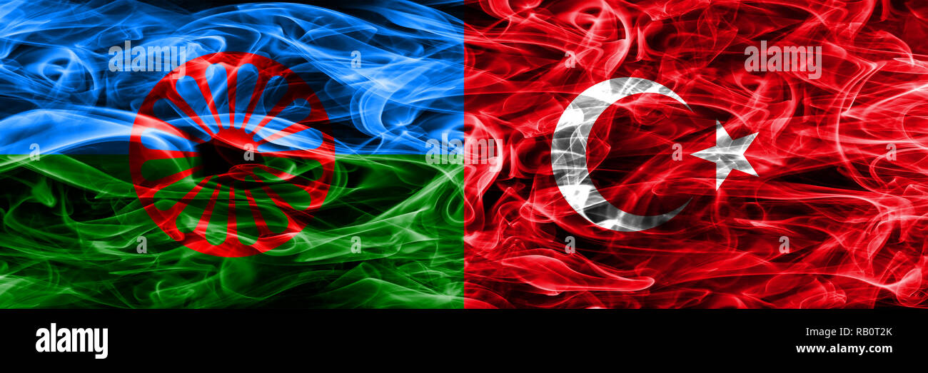 Gipsy, Roman vs Turkey, Turkish smoke flags placed side by side Stock ...