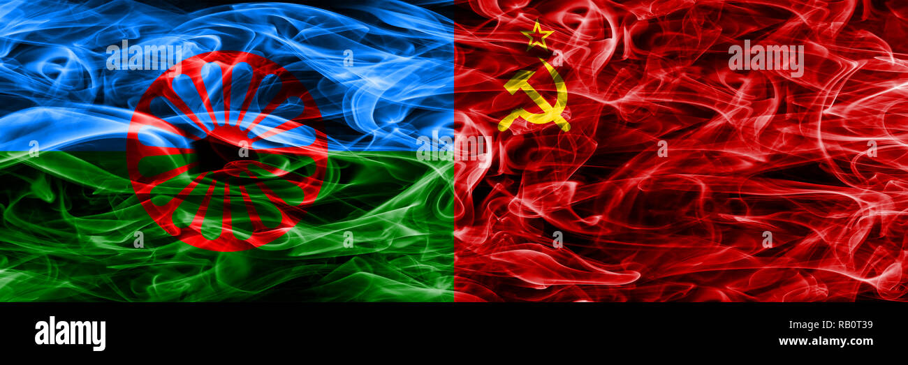 Gipsy, Roman vs USSR, Communist smoke flags placed side by side Stock ...
