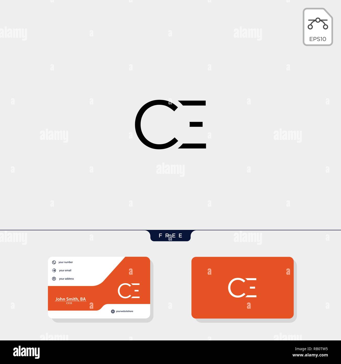 initial CE or EC creative logo template and business card include ...