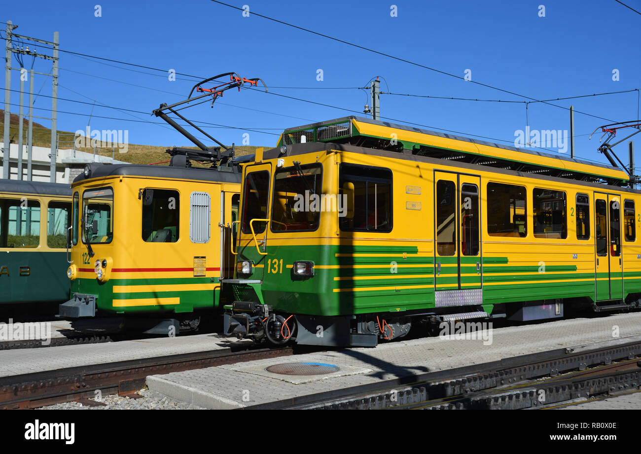 Grindelwald, Switzerland - Oct 20, 2018. Yellow and green Bernese ...