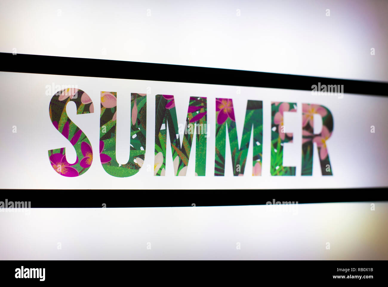 Summer text on illuminated background. Back light Stock Photo - Alamy