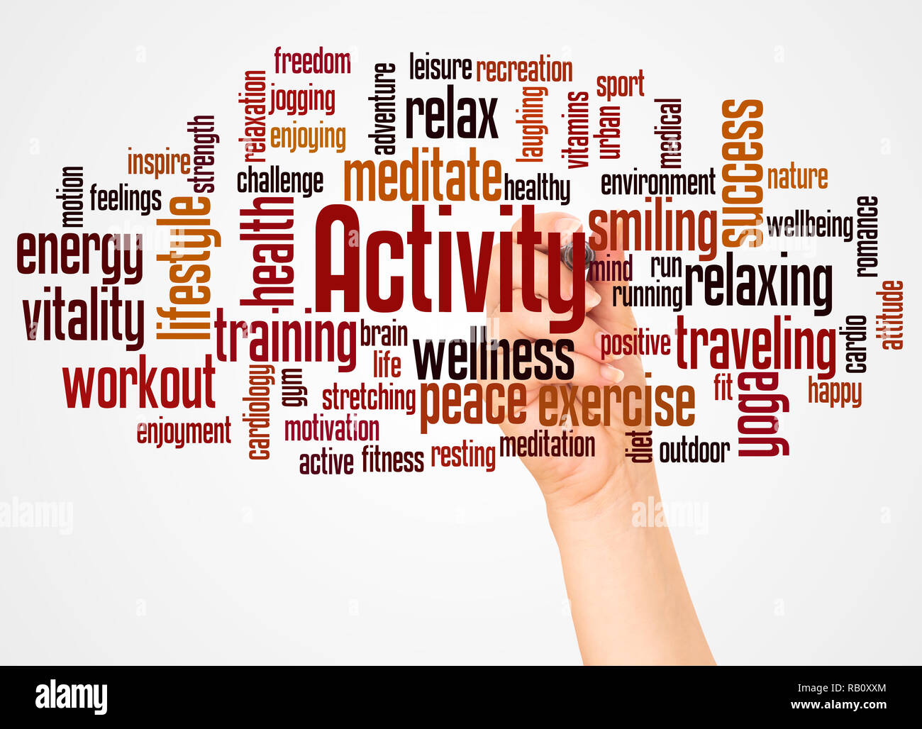 Activity word cloud and hand with marker concept on white background ...