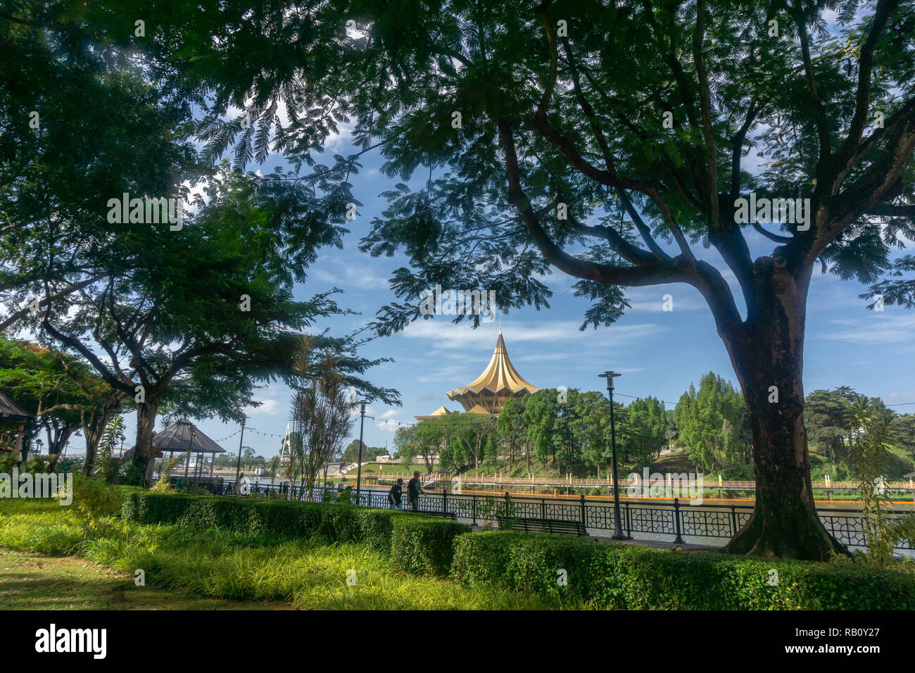 The Darul Hana bridge located in Kuching River Waterfront Stock Photo ...