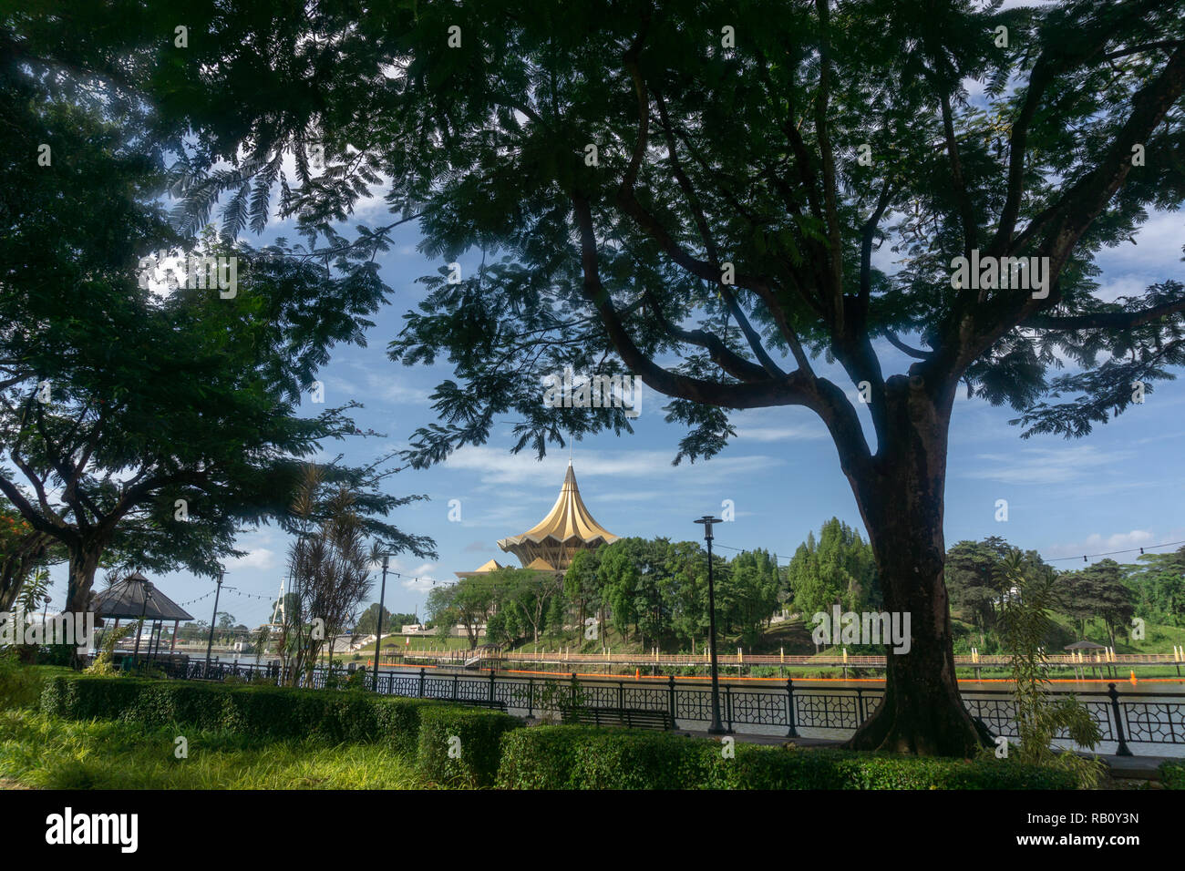 The Darul Hana bridge located in Kuching River Waterfront Stock Photo ...