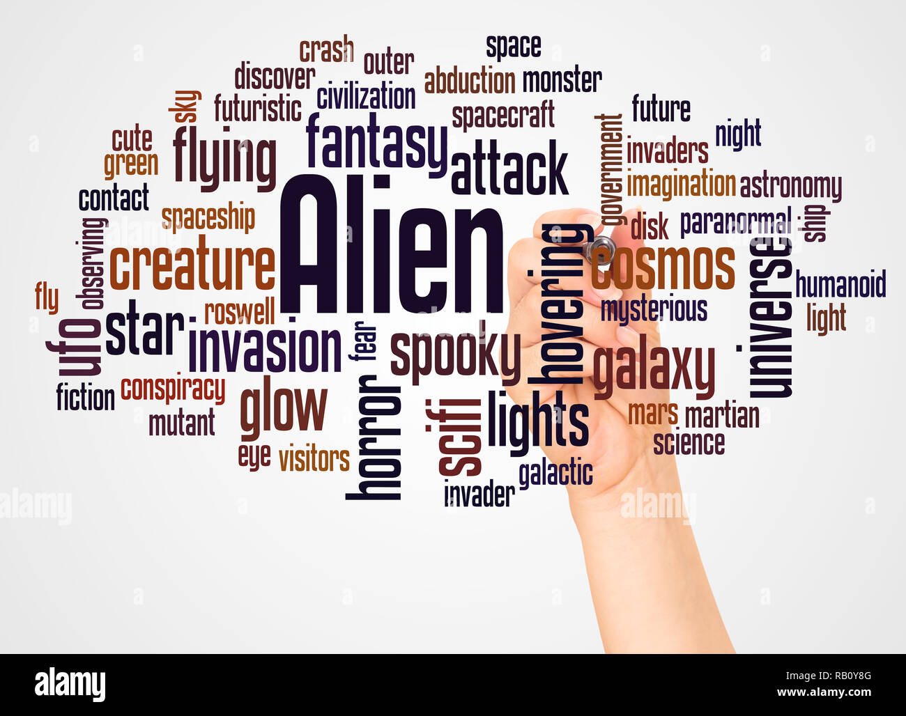 Alien word cloud and hand with marker concept on white background Stock ...