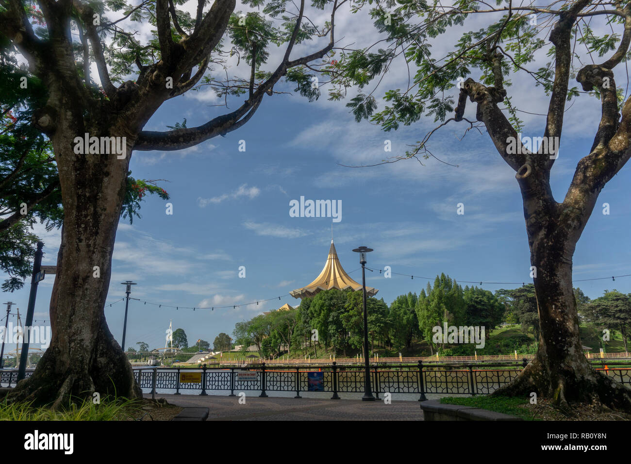 The Darul Hana bridge located in Kuching River Waterfront Stock Photo ...