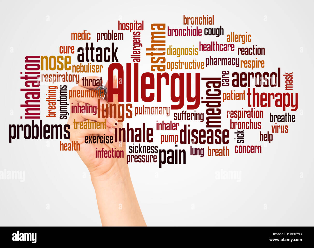 Allergy word cloud and hand with marker concept on white background ...