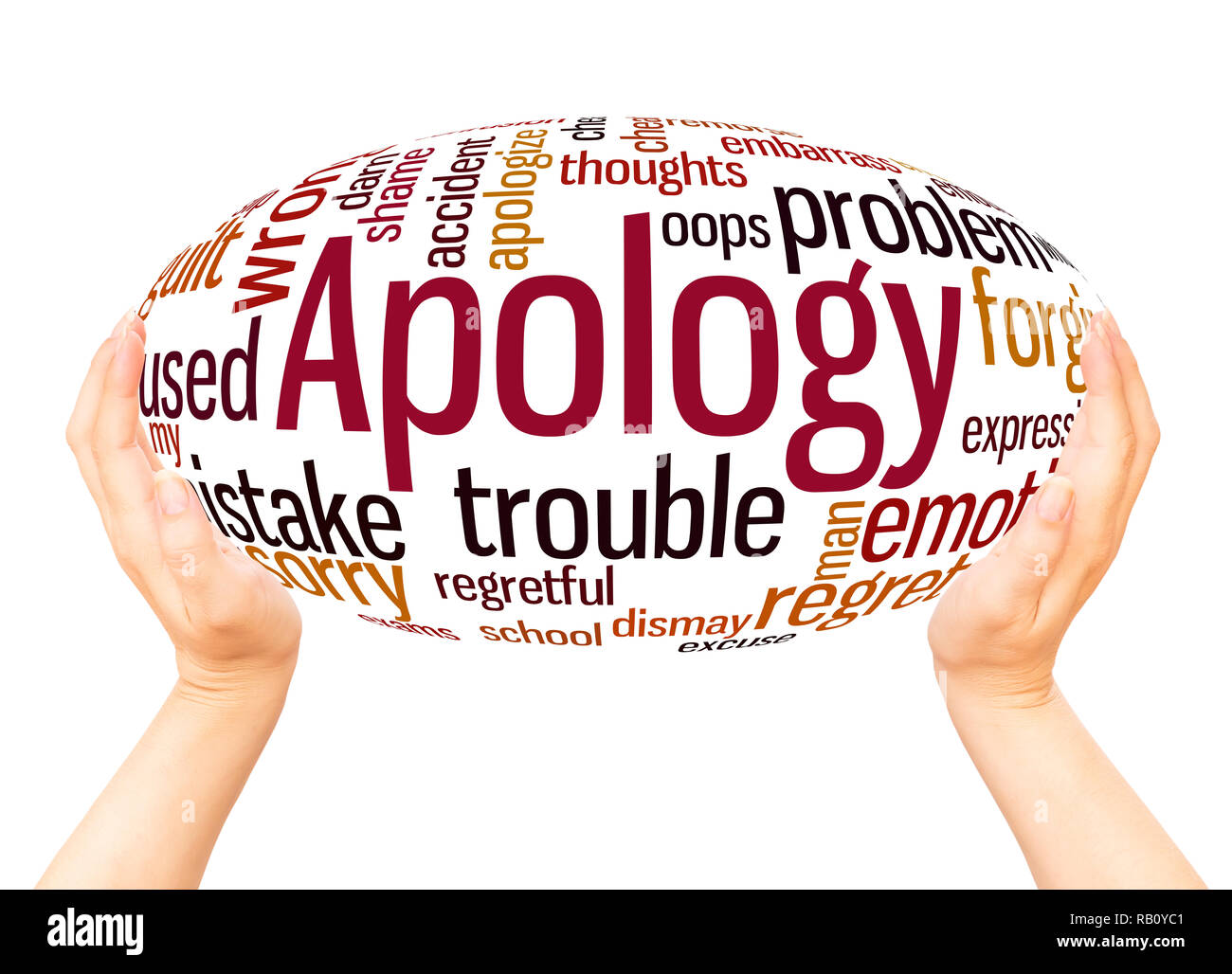 Apology word cloud hand sphere concept on white background Stock Photo ...