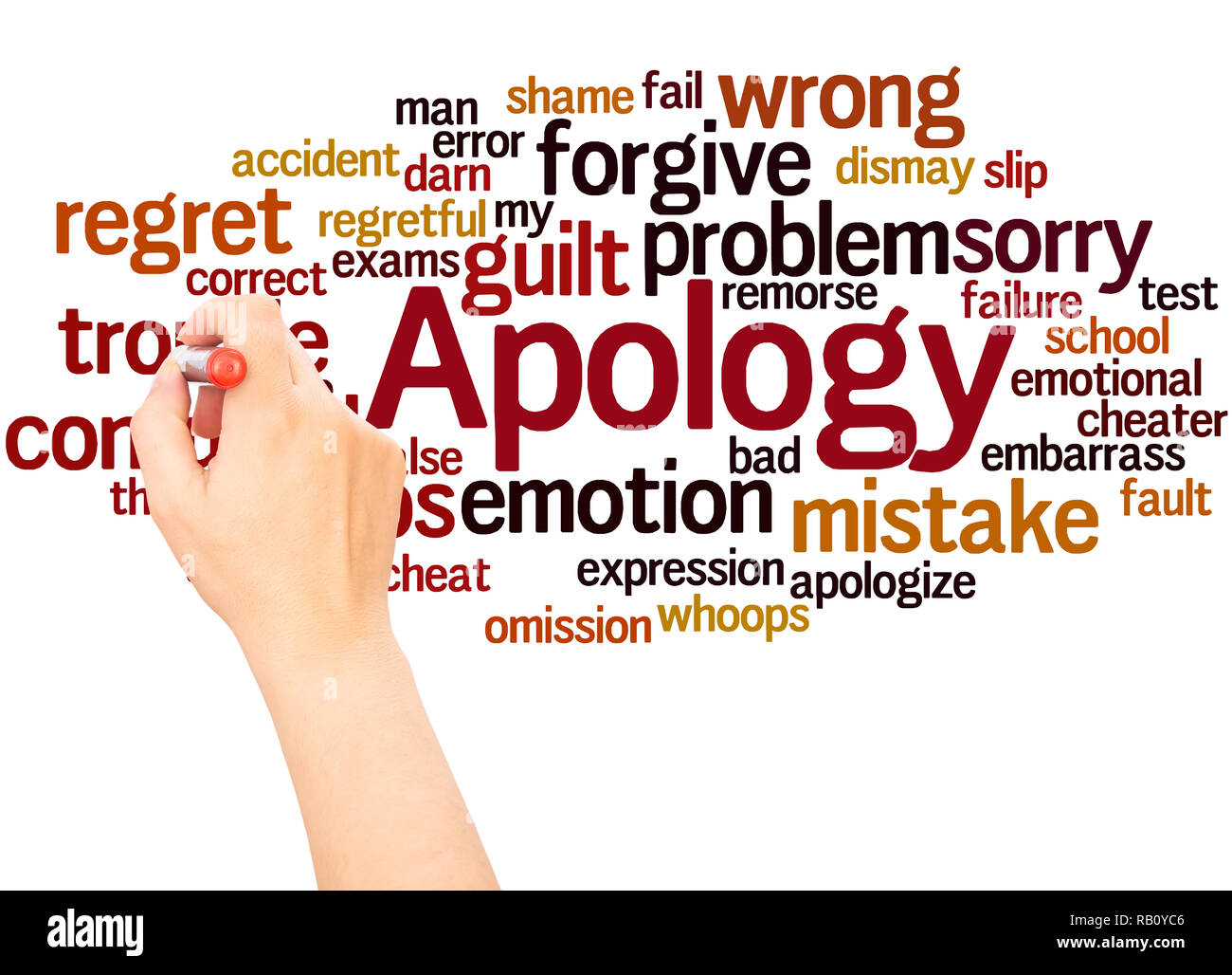 Apology word cloud hand writing concept on white background Stock Photo ...