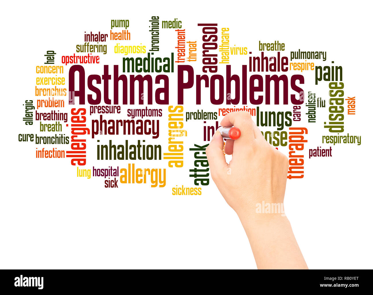 Asthma problems word cloud hand writing concept on white background ...
