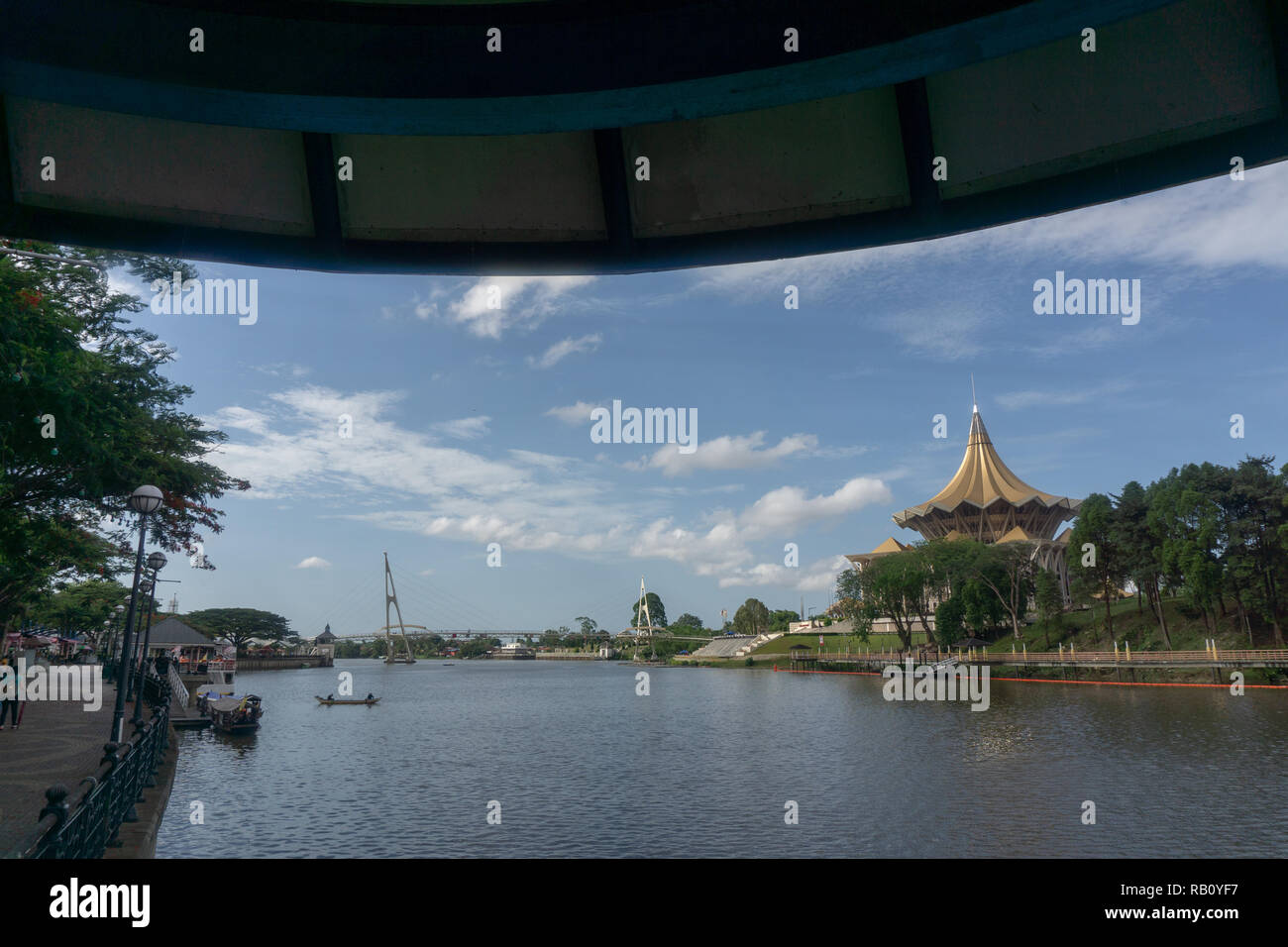 The Darul Hana bridge located in Kuching River Waterfront Stock Photo ...