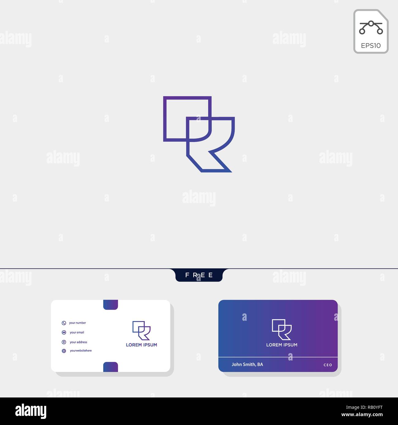 Initial R, RR outline creative logo template and business card design ...