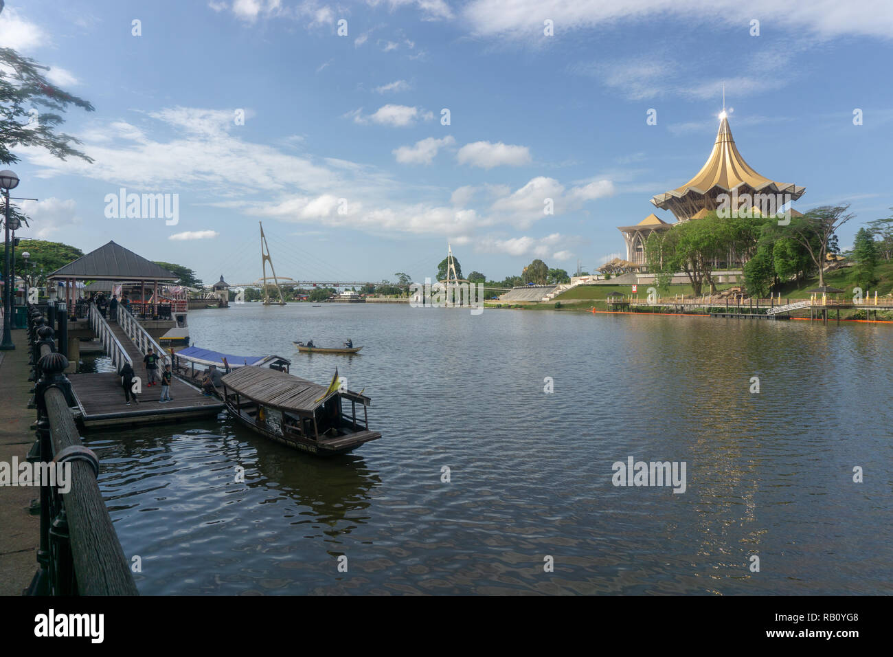 The Darul Hana bridge located in Kuching River Waterfront Stock Photo ...