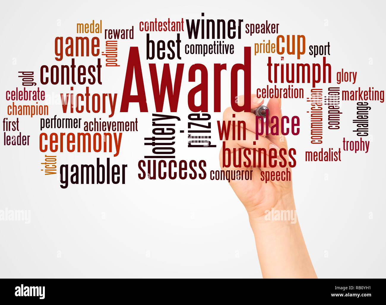 Award word cloud and hand with marker concept on white background Stock ...